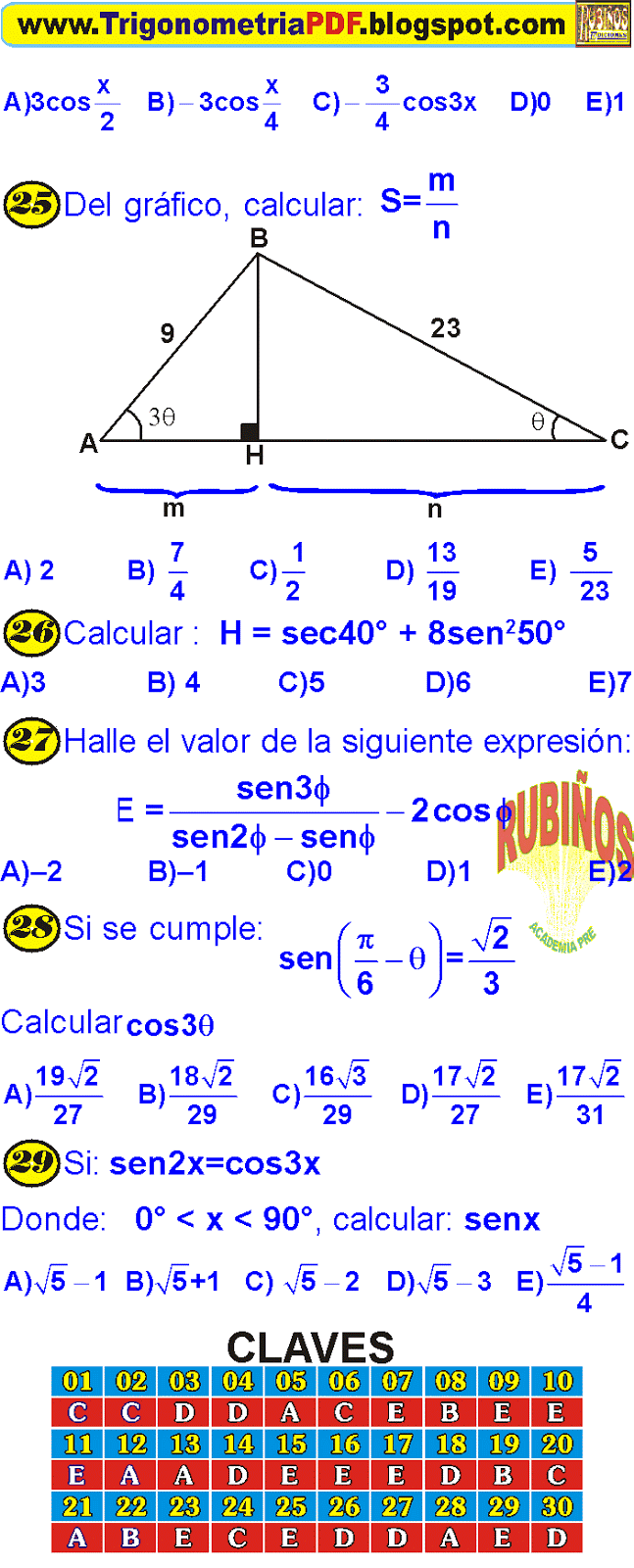 IDENTIDADES DEL ANGULO TRIPLE EJERCICIOS RESUELTOS DE TRIGONOMETRIA PDF