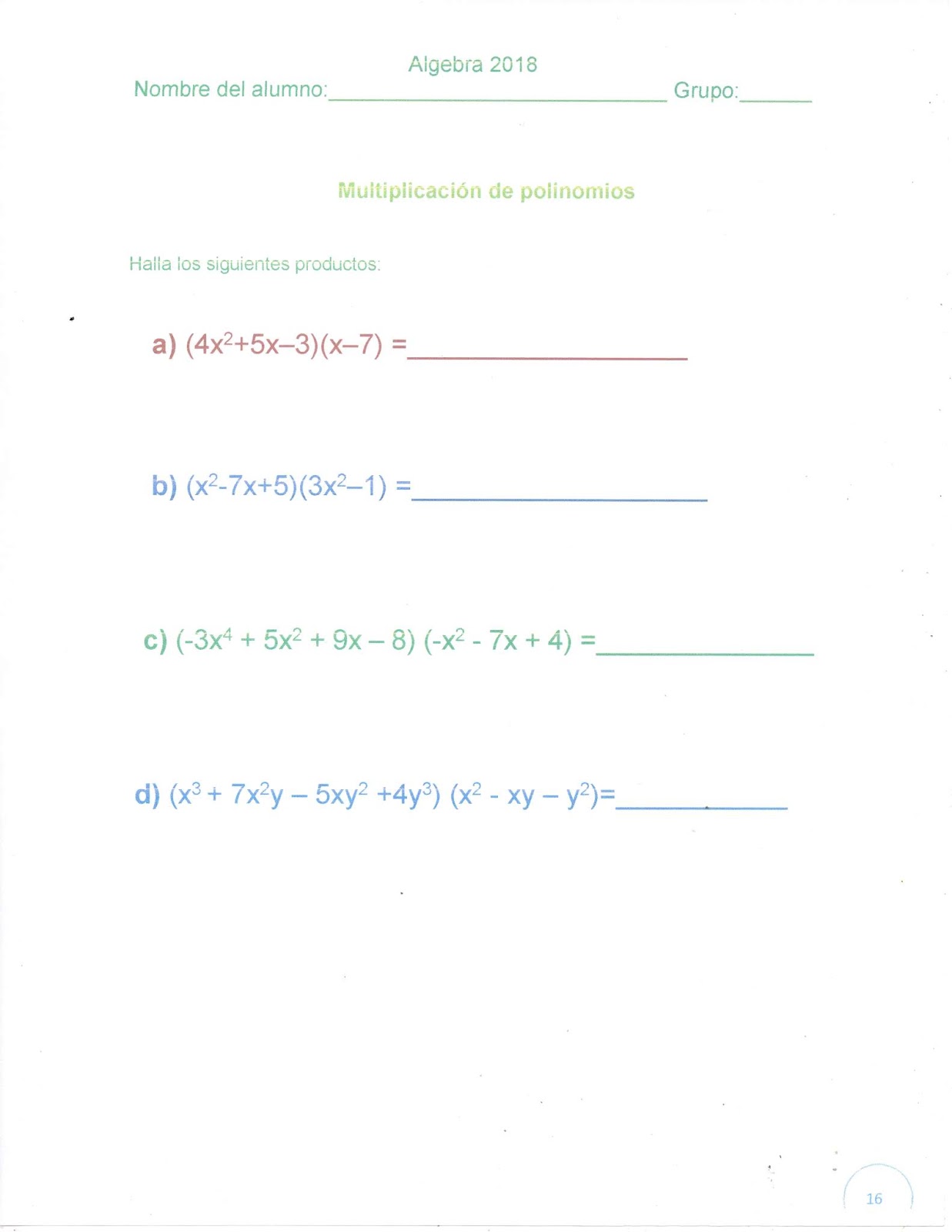ARITMÉTICA Y ÁLGEBRA BÁSICA: Multiplicación algebraica