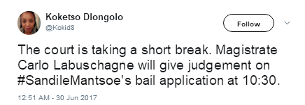 Karabo Mokoena's alleged murderer, Sandile Mantsoe, denied bail in Johannesburg Magistrate's ...