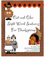 Teacher Tam's Educational Adventures: Thanksgiving Cut-and-Glue Sentences