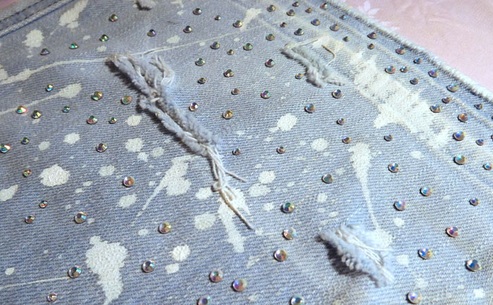 my darling pencil skirt: DIY ripped splash painted rhinestone jeans