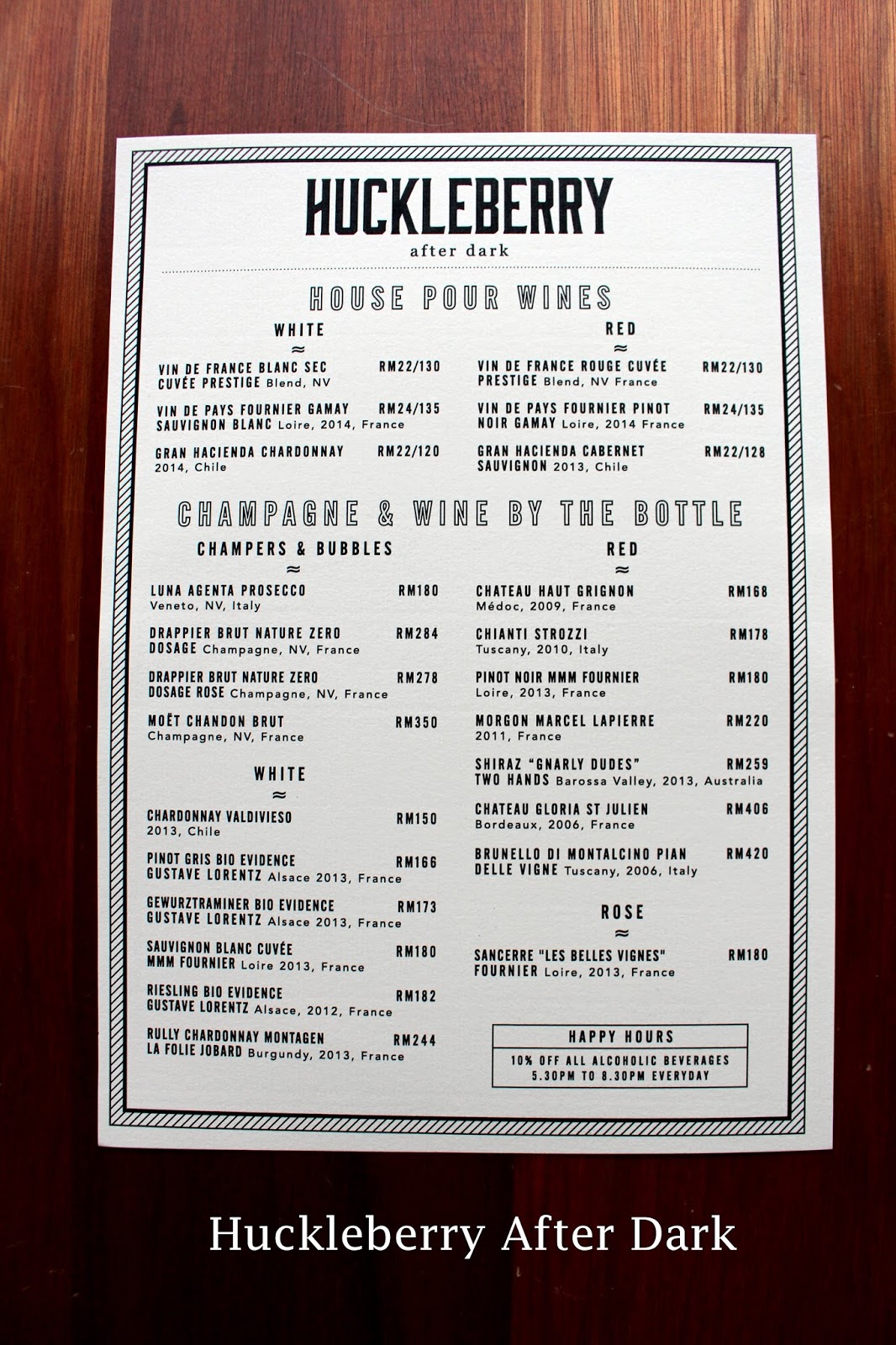 Huckleberry Menu