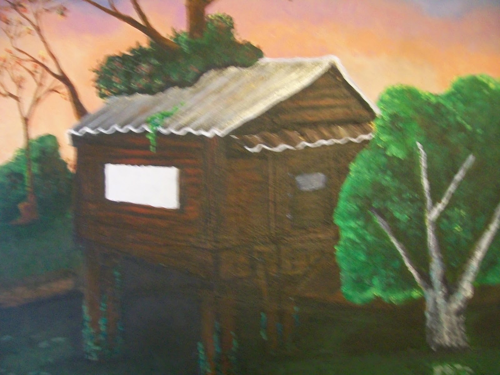 Art Landfill: Log Cabin Swamp bayou House (Painting)