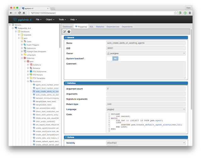 Dave's Postgres Blog: pgAdmin 4 - The elephant nears the finish line