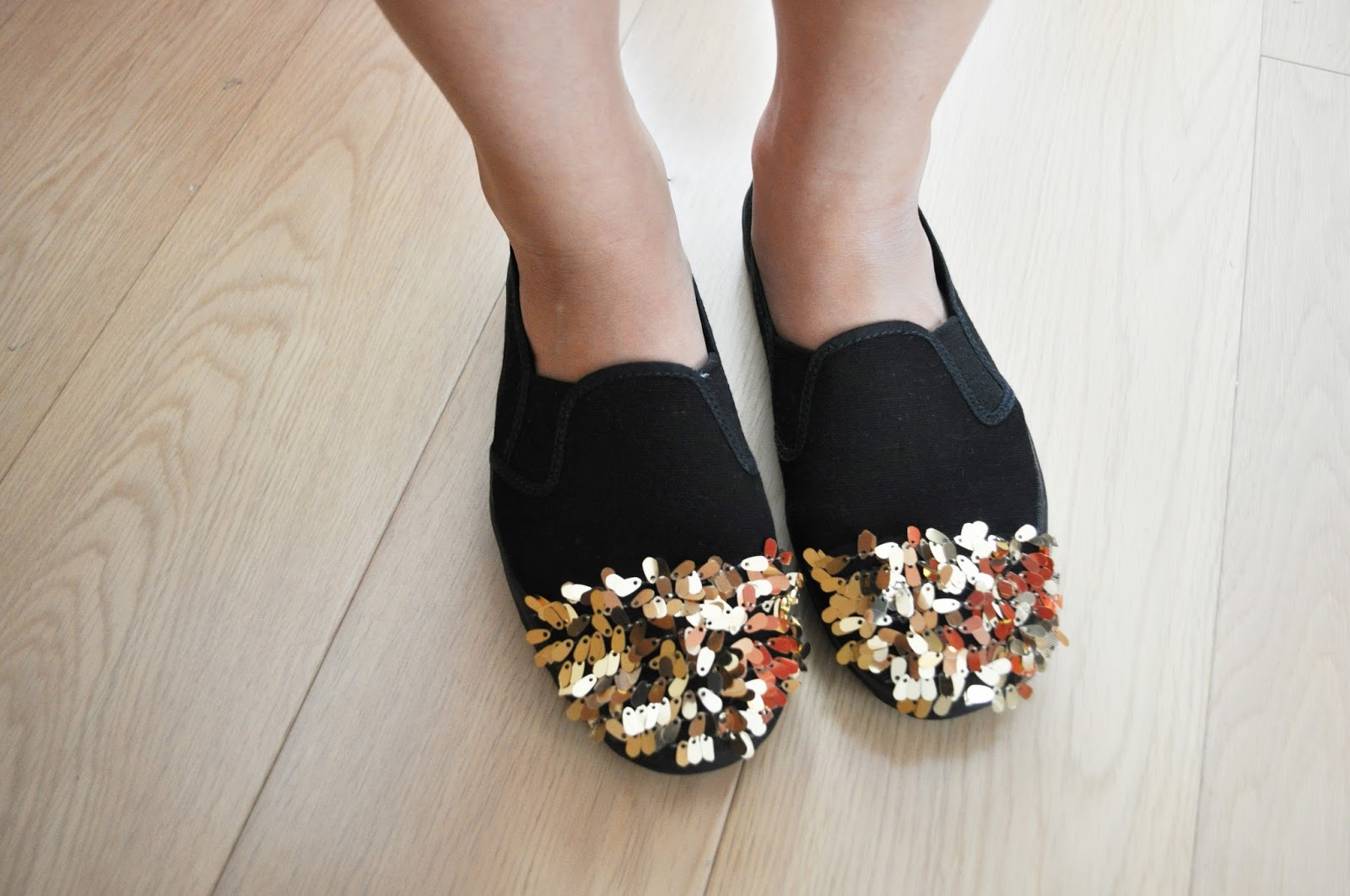 DIY: Sequin-Capped Slip On Shoes | The Unbowed