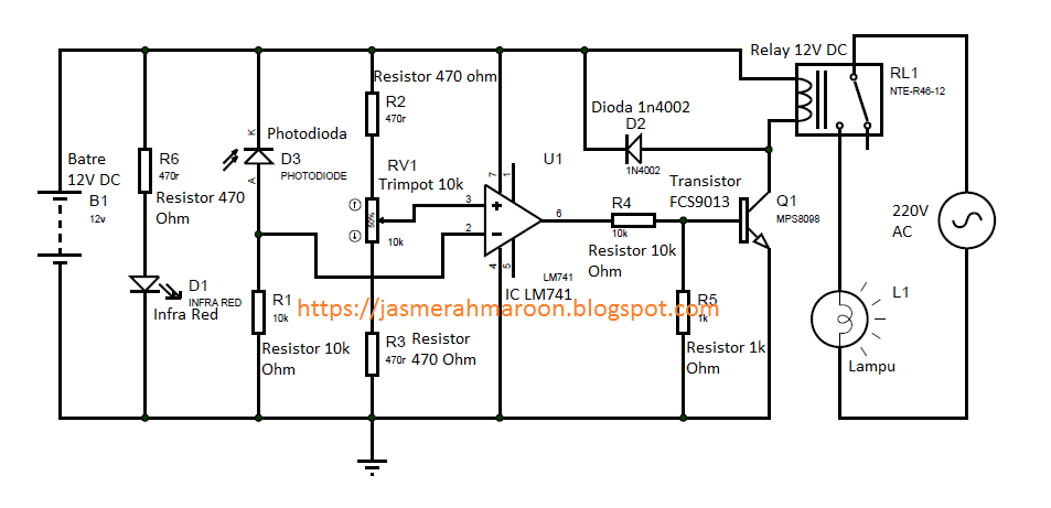 Rangkaian sensor cahaya photodioda (sensor lampu otomatis)