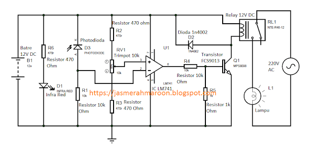 Rangkaian sensor cahaya photodioda (sensor lampu otomatis)