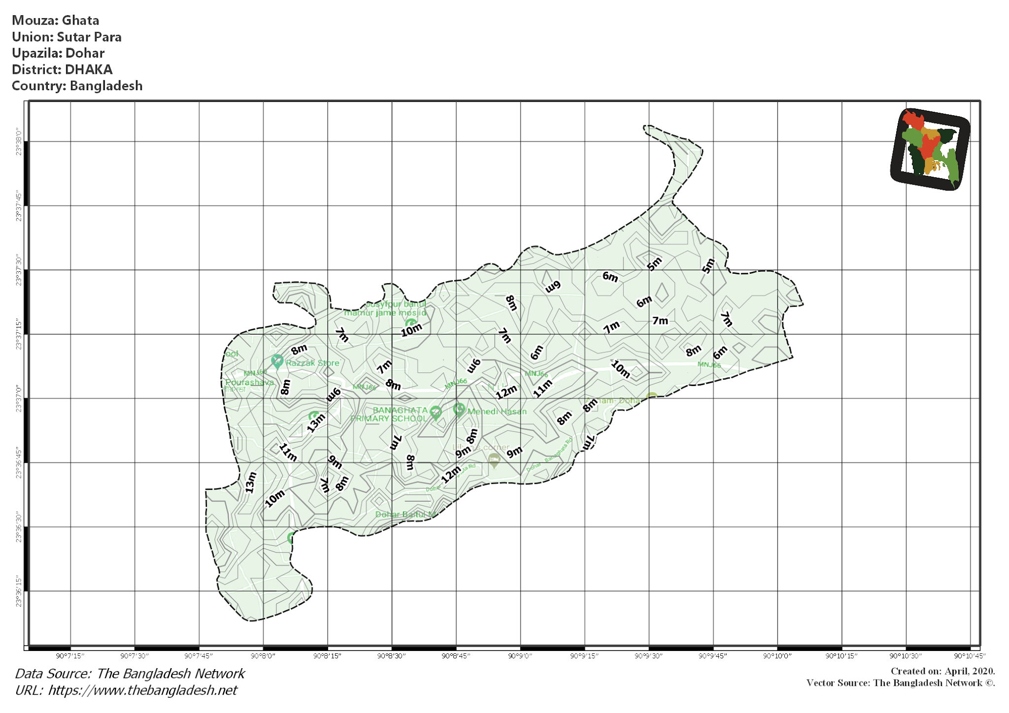 Map of Ghata Mouza, Dohar, Dhaka