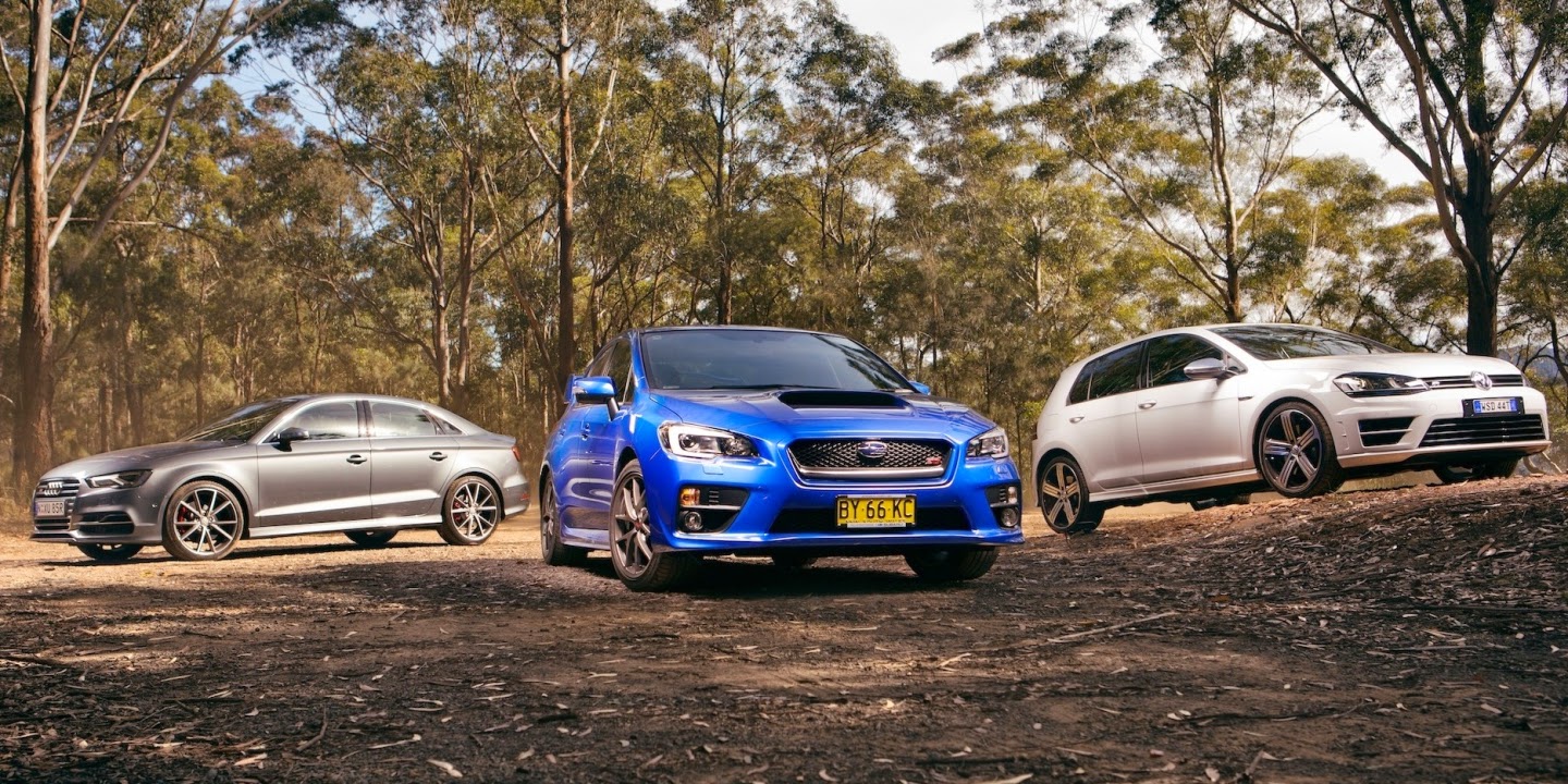 Demo BKB: Subaru WRX STI v Audi S3 v Volkswagen Golf R