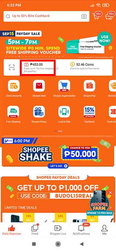 Step 1 - Open the Shopee app and then click ShopeePay
