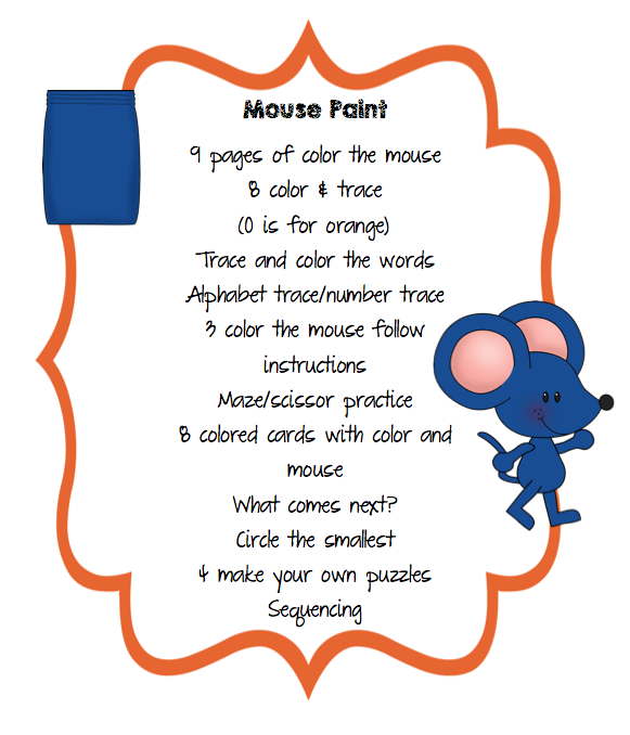 Preschool Packet "Mouse Paint's" ~ Preschool Printables