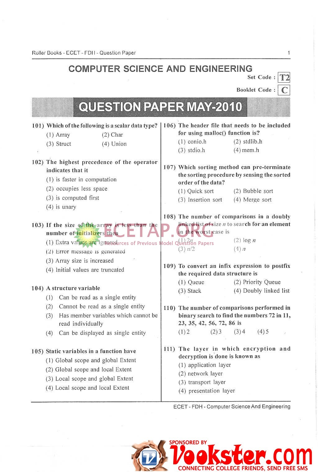 ECETAP - 2016, Previous, Model Papers, Question Papers EEE,ECE,SCE ...