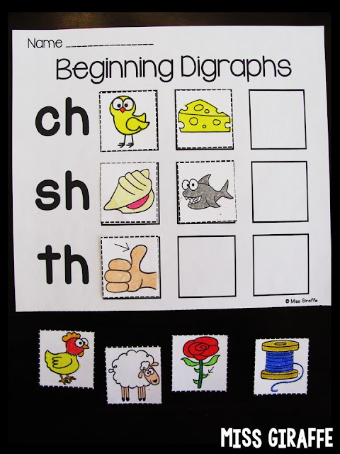 Miss Giraffe's Class: Digraphs Activities for First Grade and Kindergarten