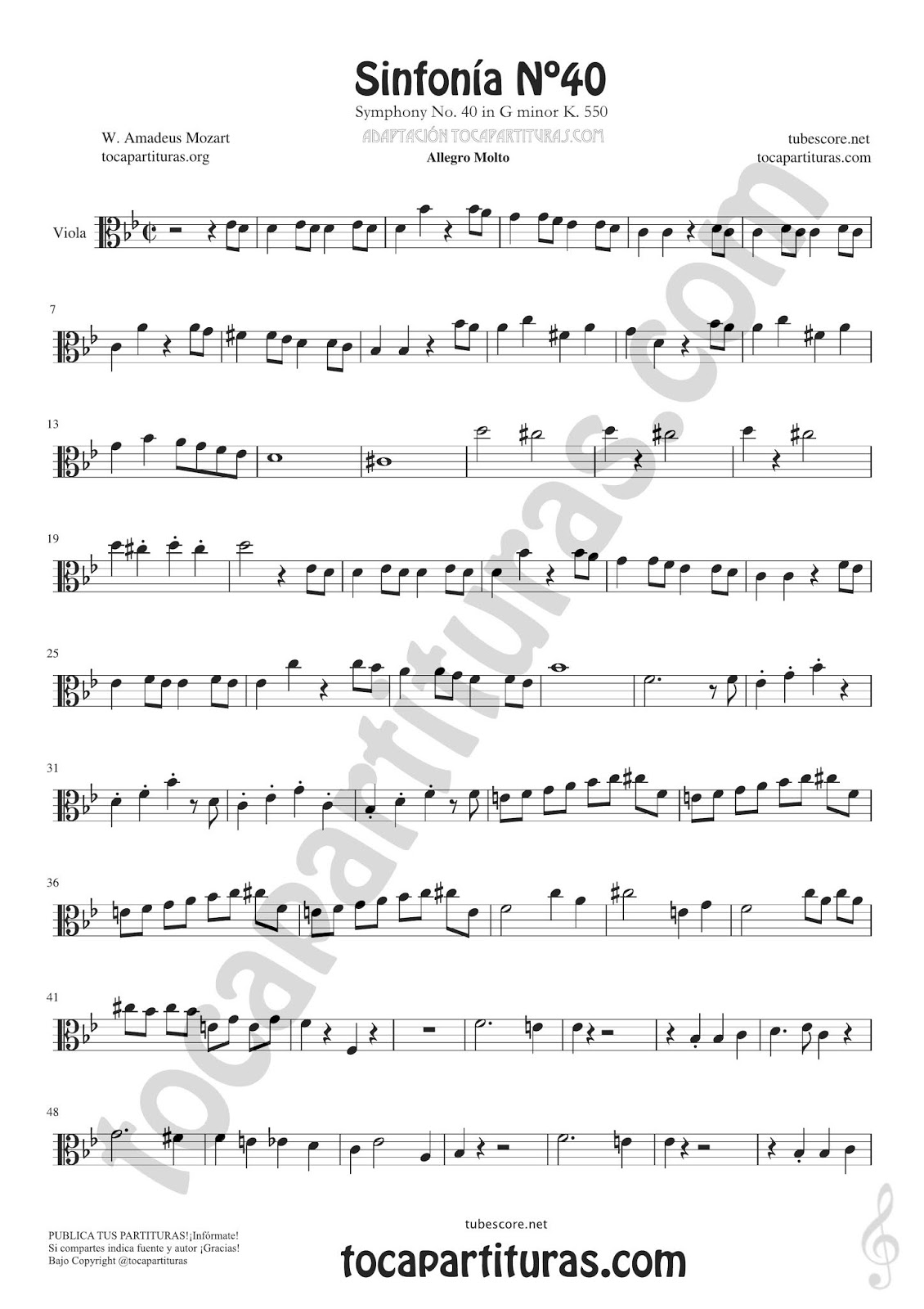 tubescore: Symphony Nº 40 in G minor K550 by Mozart Sheet Music ...