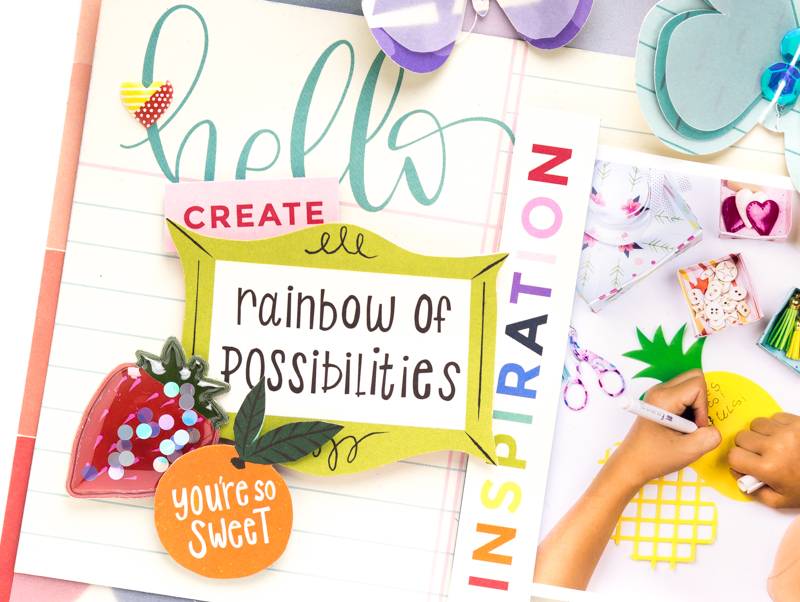 Bea Valint: Dimensional layout with Box of Crayons - American Crafts DT