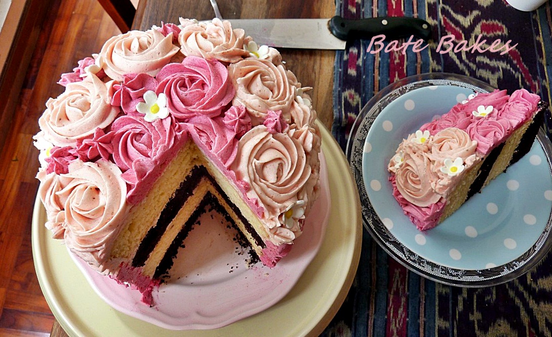 Bate Bakes: Neapolitan Rose Cake with Strawberry Buttercream