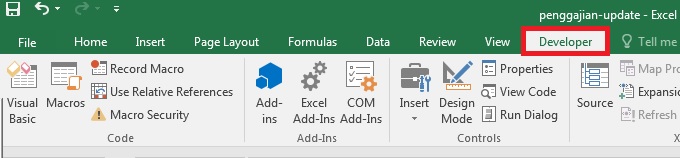 Cara Menggaktifkan Menu Developer Excel VBA di Excel 2016 - ALHAD ...