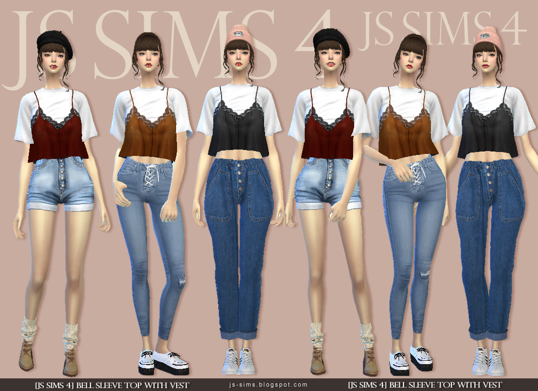 [JS SIMS 4] Bell Sleeve Top With Lace Vest @ JS SIMS :: 痞客邦