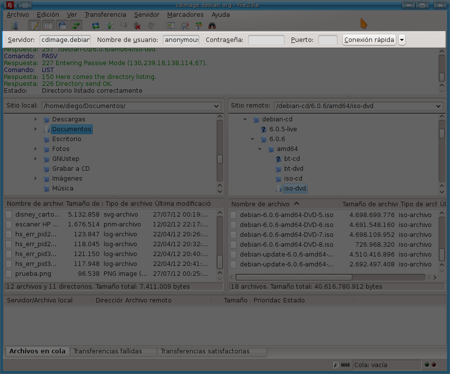 UsuarioDebian: Filezilla, cliente ftp