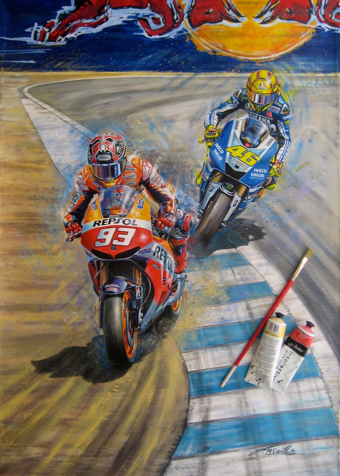 Greg McNeill Art: Original Painting - Marc Marquez & Valentino Rossi ...