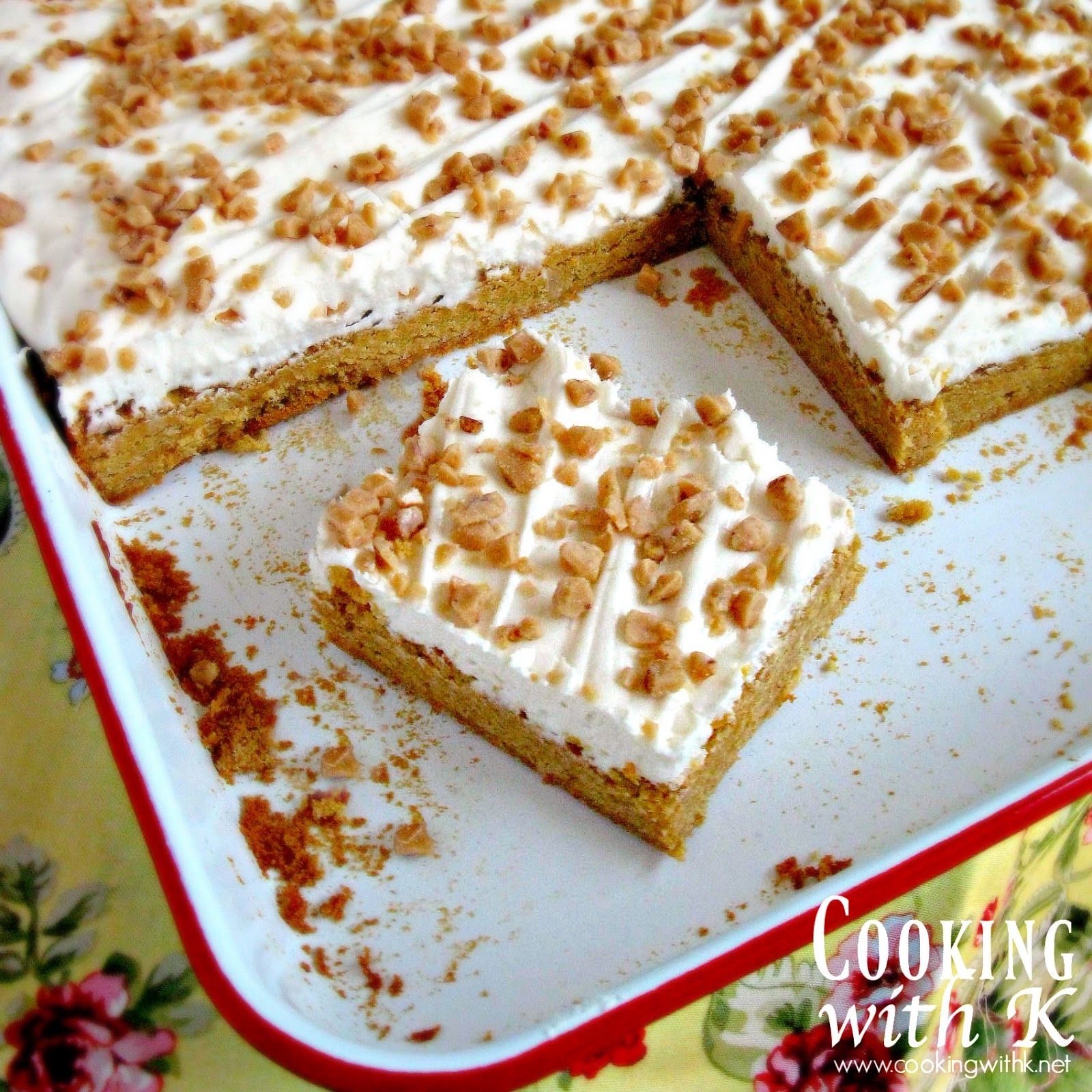 Pumpkin Sugar Cookie Bars with Buttercream Frosting and Toffee Bits