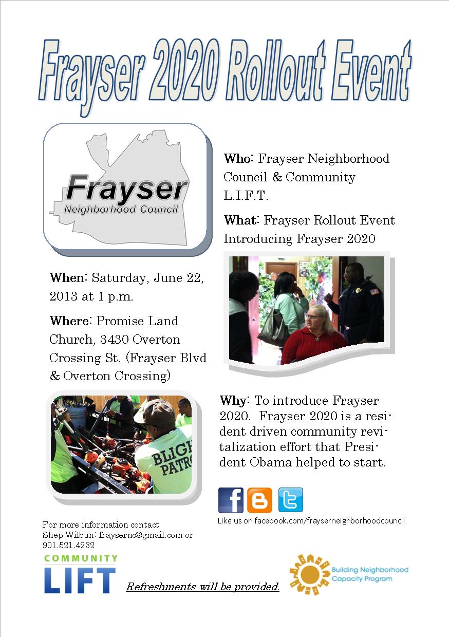 Frayser 2020 Rollout This Saturday at 1 p.m. at Promise Land Church