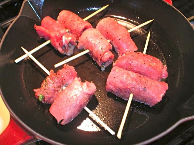 The Briny Lemon: Arugula-Stuffed Beef Rolls with Sautéed Mushrooms