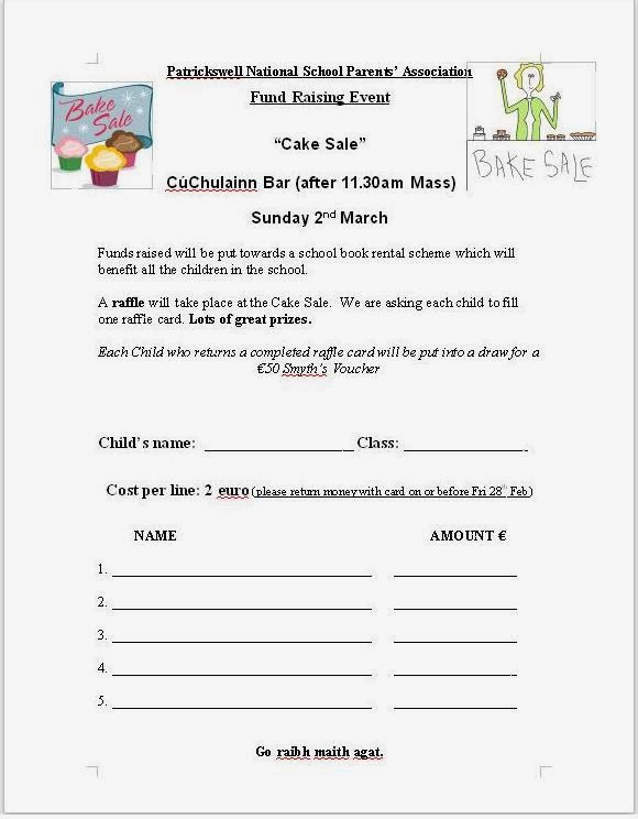 Patrickswell N.S. Online: Cake Sale & Raffle on Sunday, March 2nd