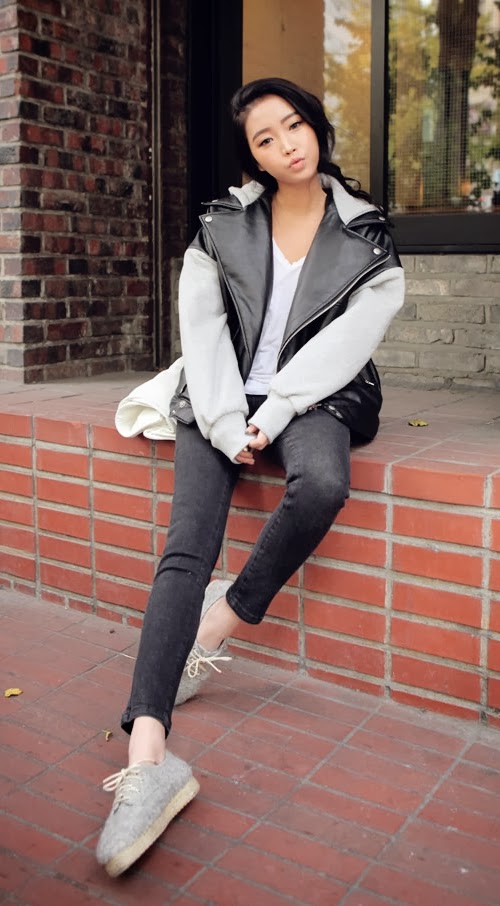 [Stylenanda] Jersey Sleeved Biker Jacket | KSTYLICK - Latest Korean ...