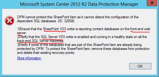 Troubleshoot Id 32008 Dpm Cannot Protect This Sharepoint Farm As It