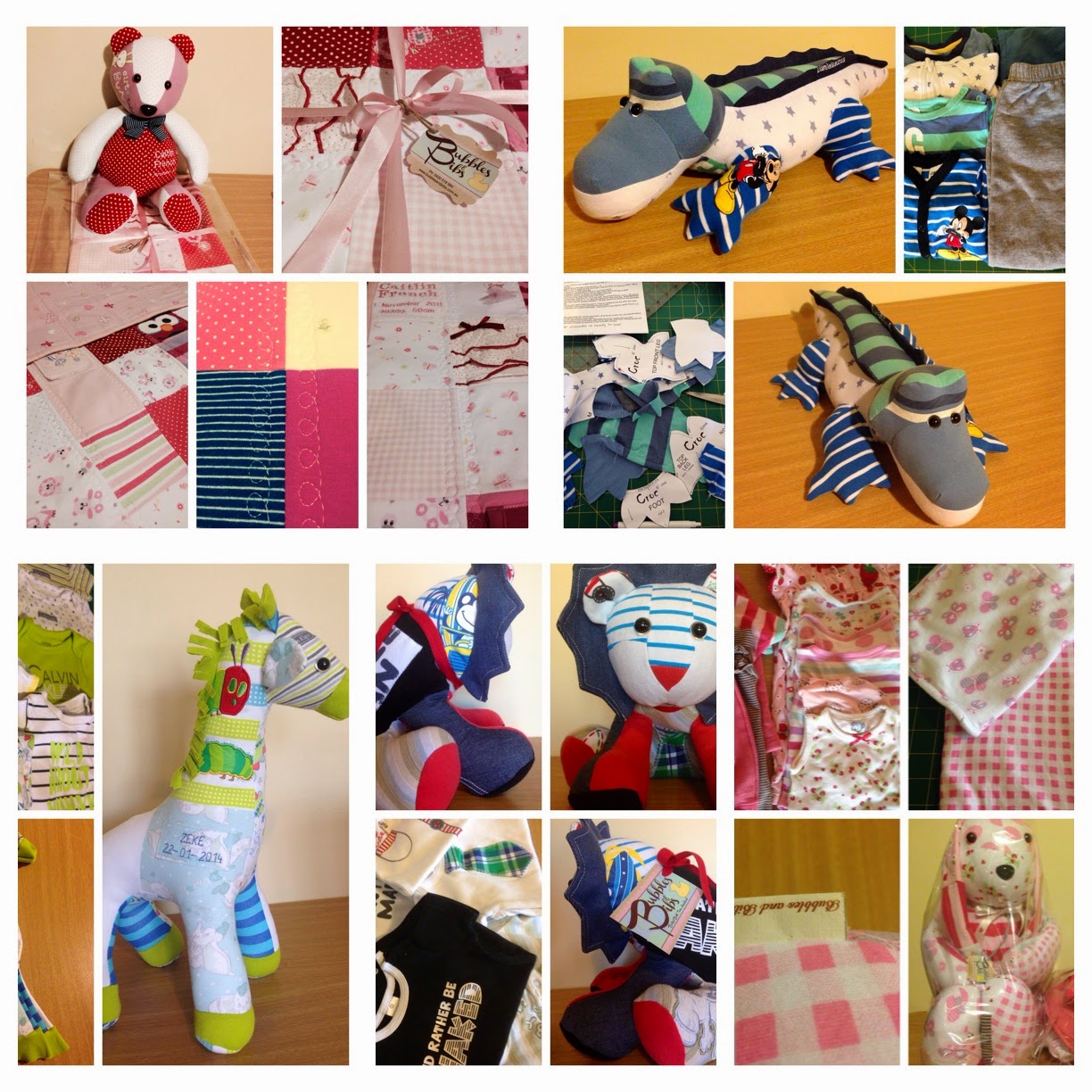 Bubbles and Bibs: Memory quilts,bears and pillows