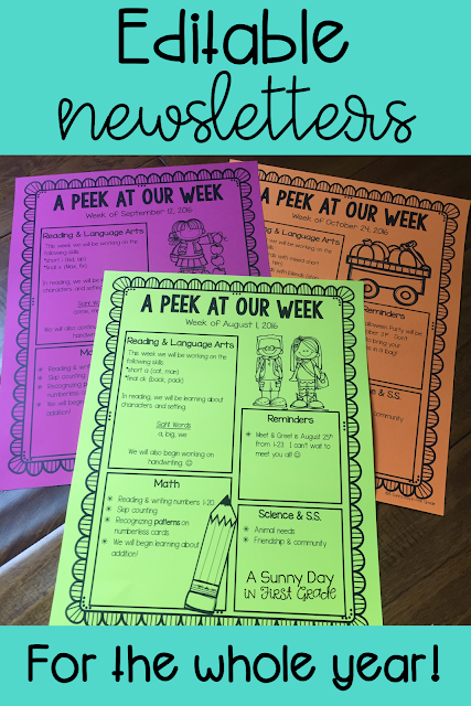 Editable Newsletters! | A Sunny Day in First Grade