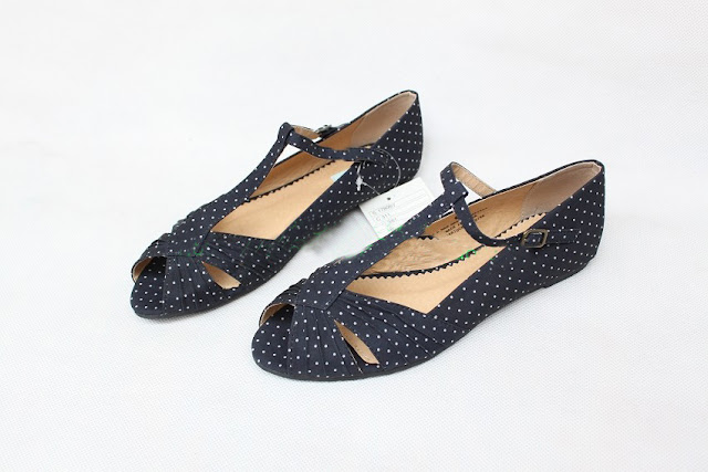 Motte Preorder: Blue Polka Dot Peeptoe Flats