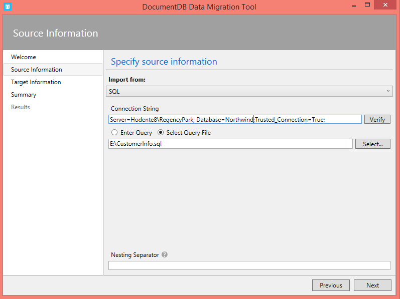 HodentekMSSS: Migarting from SQL to JSON using DocumentDB migration tool