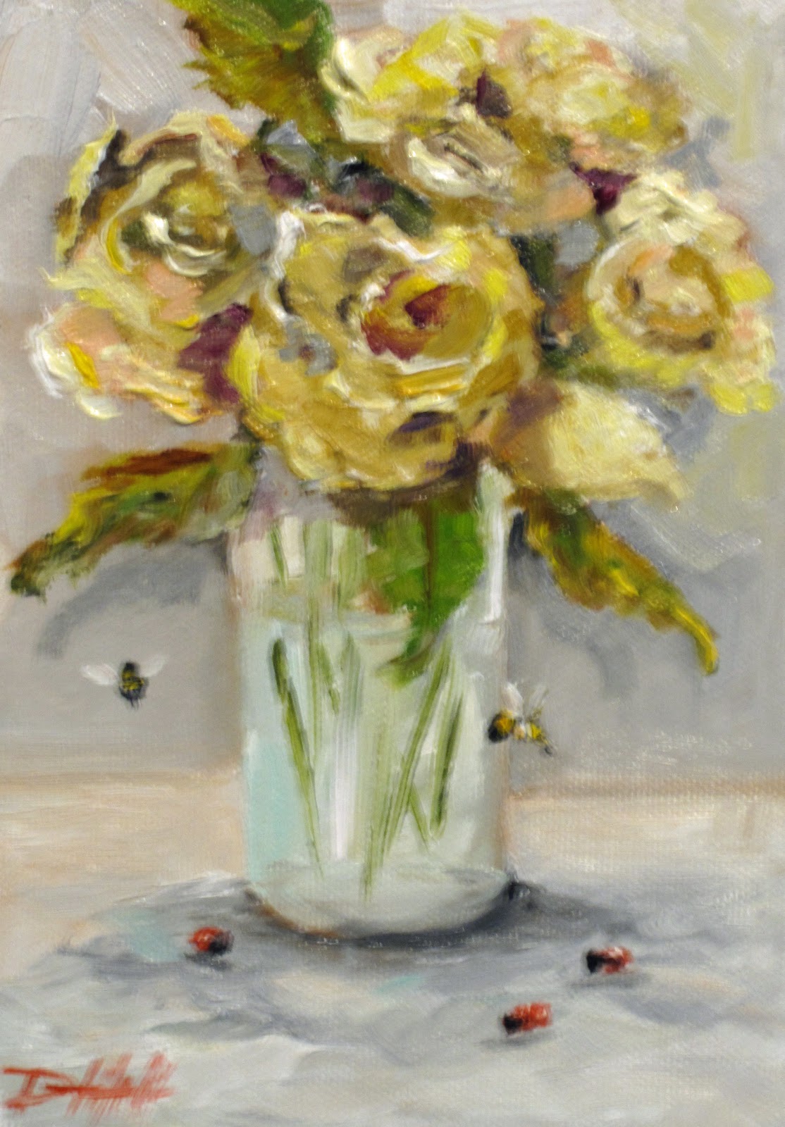 Painting of the Day, Daily Paintings by Delilah: Yellow Roses