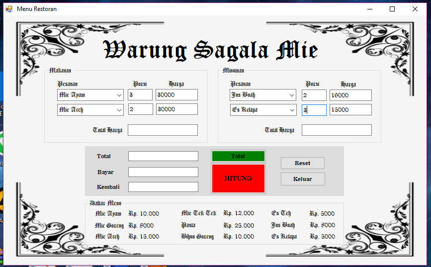 Tutorial Visual Basic | Program Menu Makanan Restoran ~ Tutorial ...