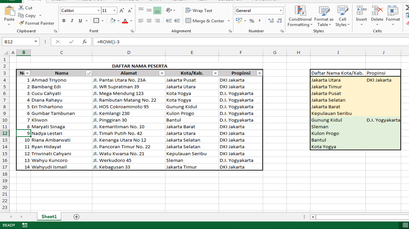 Belajar Memaksimalkan Excel: Pemberian Nomor dengan Fungsi ROW