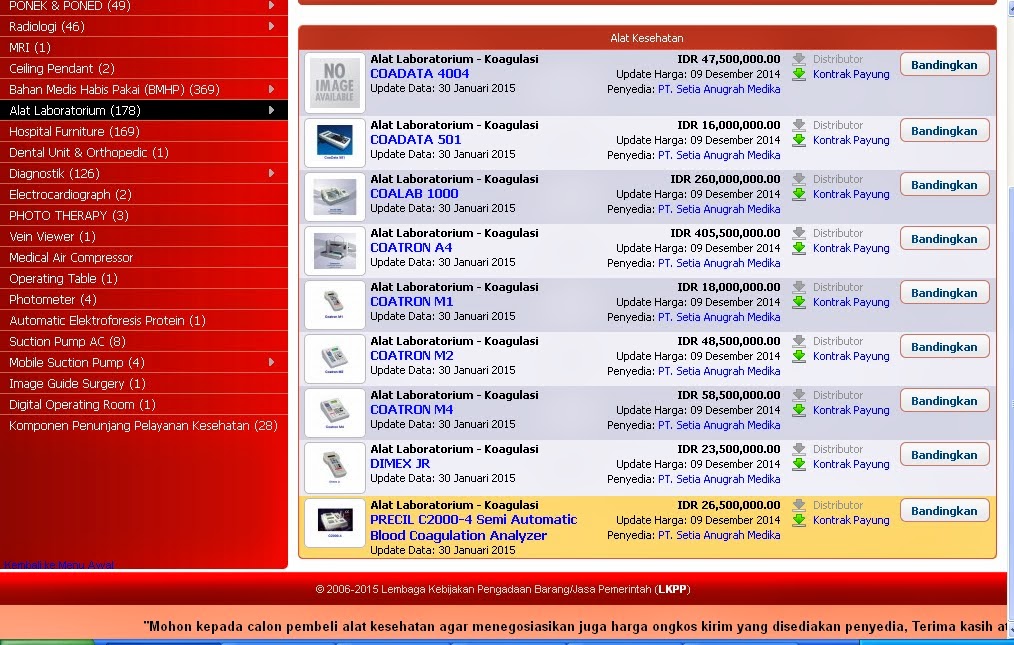 Jendela Dunia Diagnostik: PRODUK ALKES E-KATALOG LKPP - ALAT KOAGULASI ...