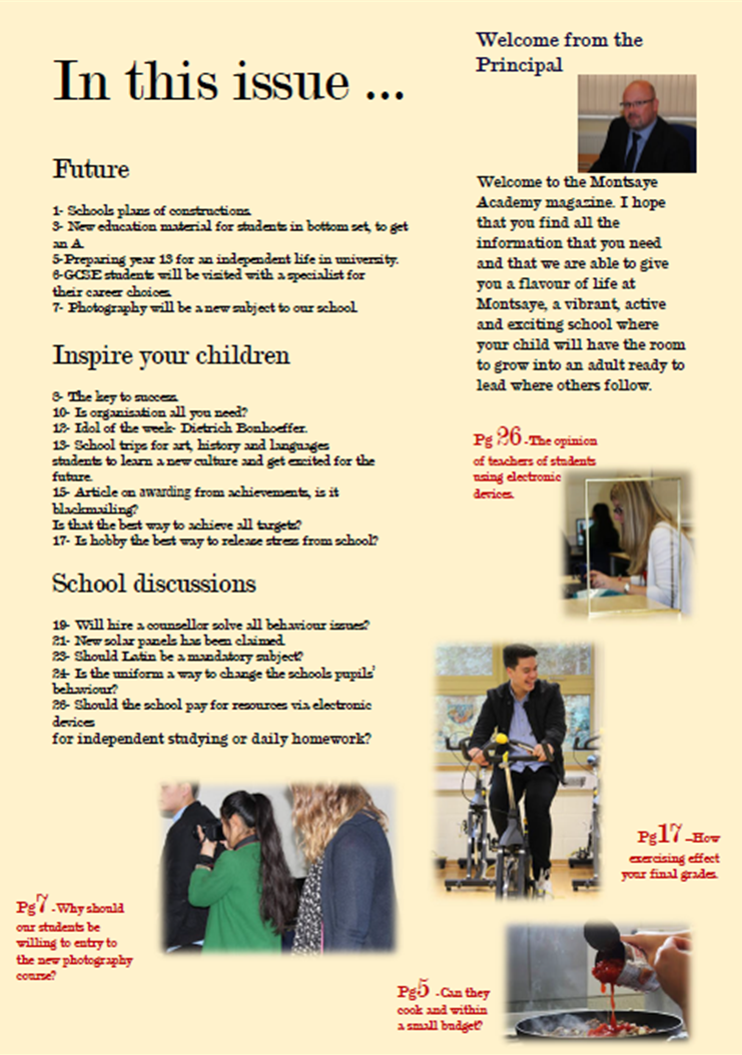 julia's media blog: School Magazine Contents page