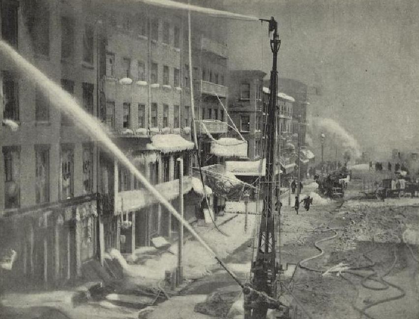 New York - History - Geschichte: The big fire at the Battery (1899)