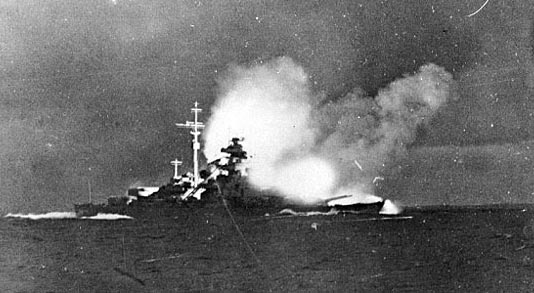 Gloria Romanorum: Footage of the Bismarck firing upon the Hood, and ...