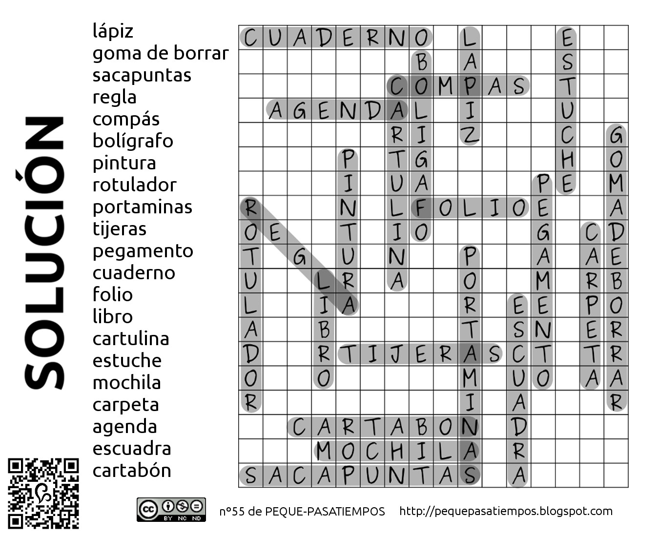 Peque-pasatiempos: Sopa de letras- PEQUE-PASATIEMPOS nº55