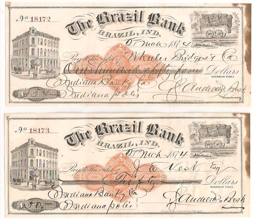 Pesquisas Ibañez: A136 - RAROS CHEQUES “The Brazil Bank” – Indiana Bank ...