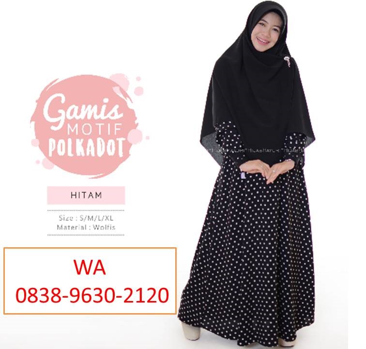Model Baju Gamis Polkadot Hitam Putih - Model Hijab Terbaru