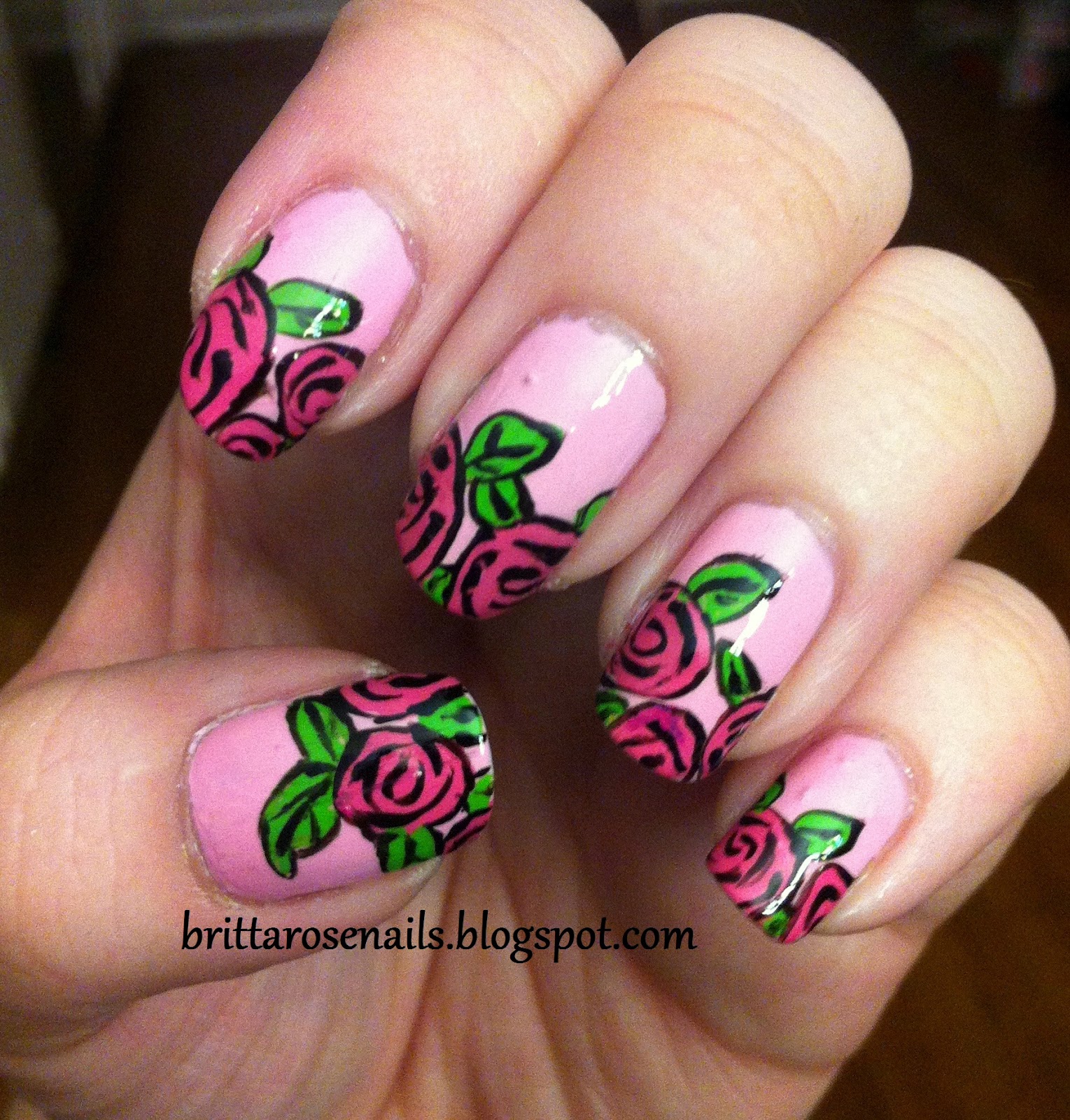 Britta Rose Nails: Pretty Pink Roses
