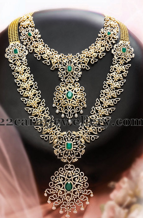 Leafy Floral Theme Diamond Sets - Jewellery Designs