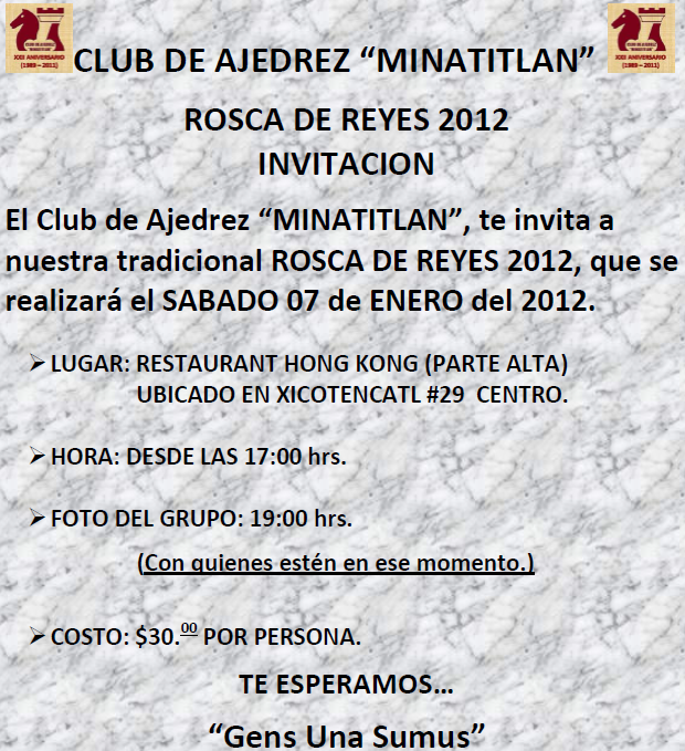 EL ESCAQUE DEL CHAPULIN: Invitacion Rosca de Reyes 2012