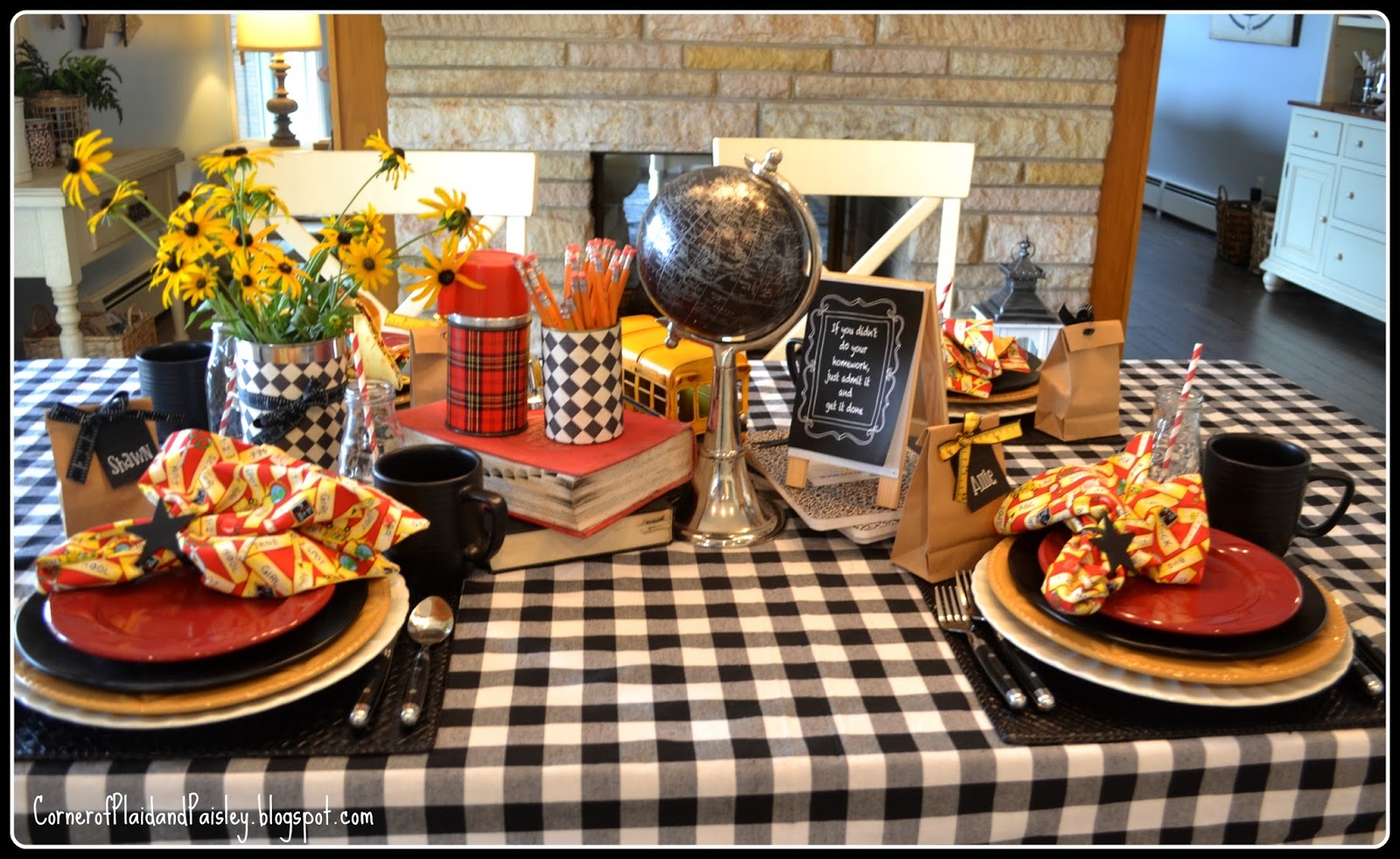 Back to School Tablescape - Corner of Plaid and Paisley