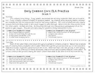 Literacy & Math Ideas: Grade 4 Daily Common Core Reading Weeks 1-20