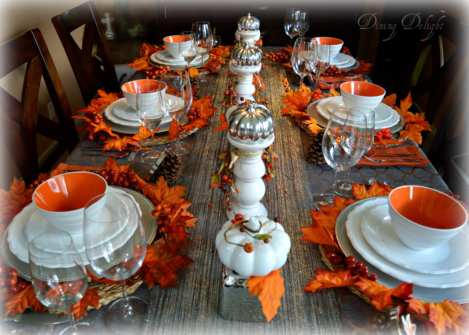 Dining Delight: Fall Tablescape in Orange, White & Gray